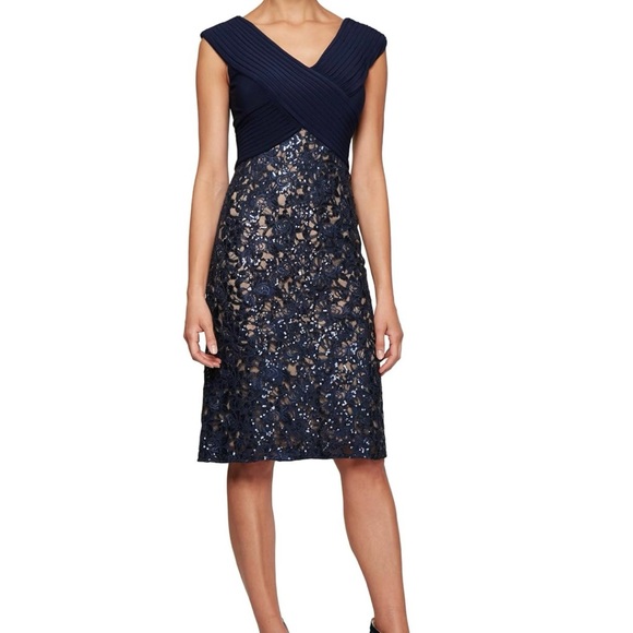Alex Evenings | Dresses | Alex Evenings Navy Blue V Neck Sleeveless ...